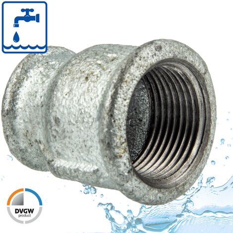 Temperguss-Gewindefitting verzinkt Reduziermuffe, IG x IG 2 x 1 1/2 ...