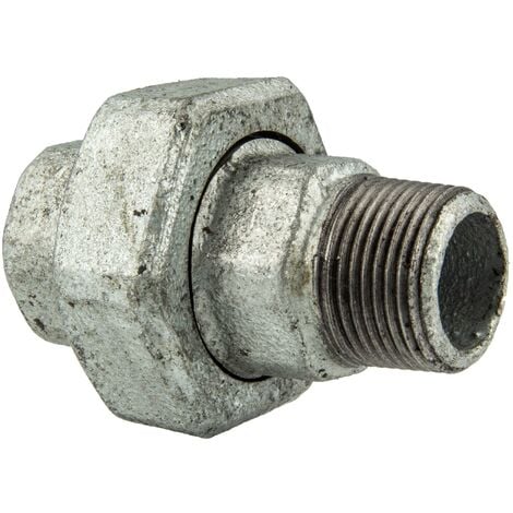 Temperguss-Gewindefitting verzinkt Verschraubung flachdichtend, IG x AG 1/2 Zoll, Typ 331, DVGW