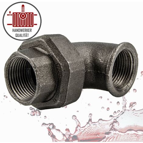 Temperguss-Gewindefitting schwarz Winkelverschraubung 90° konisch dichtend, IG x IG 1/2 Zoll ...