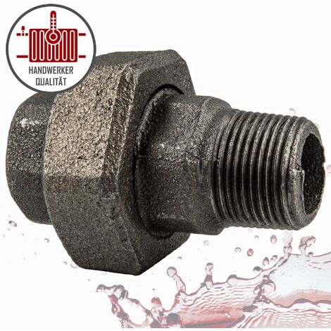 Temperguss-Gewindefitting schwarz Verschraubung flachdichtend, IG x AG 1/2 Zoll, Typ 331, DVGW