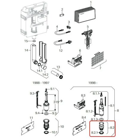 GEBERIT BACINELLA CON GUARNIZIONE 240.500.00.1 PER RICAMBIO CASSETTA ...