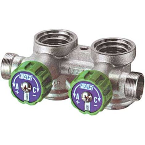 Collettore complanare con valvole 2 deriv. 3/4 cromato dx Far