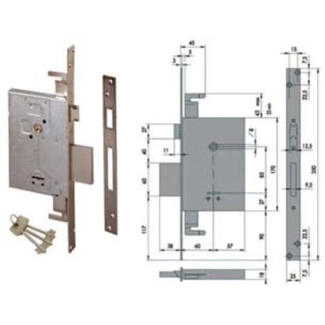 Serratura triplice da infilare doppia mappa con scrocco 57255 - mm.60 (57255600) 1 pezzi Cisa