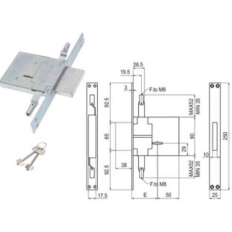 Serratura triplice da infilare doppia mappa attacco aste m8 450/3m8s ...