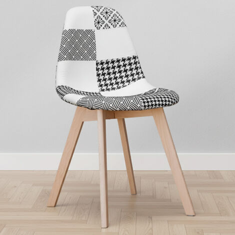 Silla de Comedor - Tapizada en Patchwork Blanco y Negro - Denisse