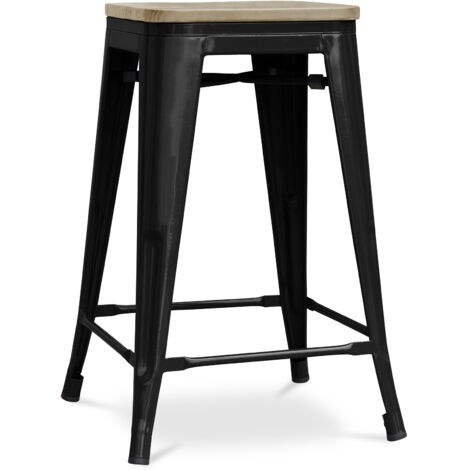 Taburete de Bar Diseño Industrial - Madera y Acero - 61cm - Stylix