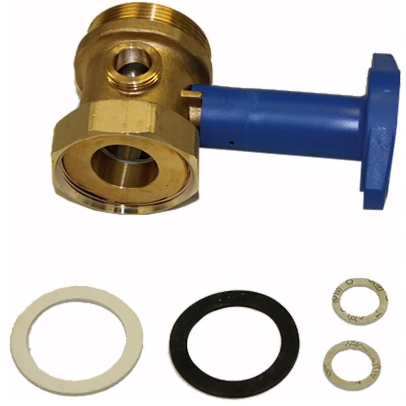 Wolf Absperrarmatur DN 32 Rücklauf mit Bohrung, Griff Blau