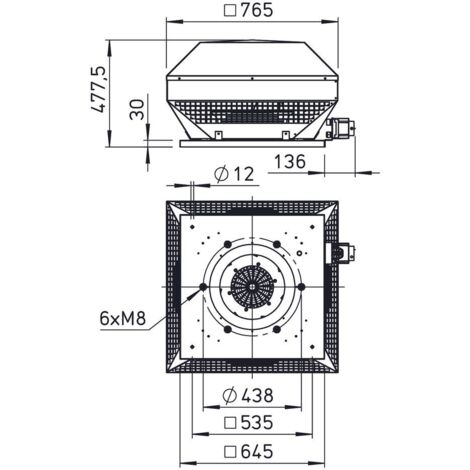 Helios RDD 400/4 EX Radial-Dachventilator horizontal, 1kW, 3-PH 400V, 4 ...