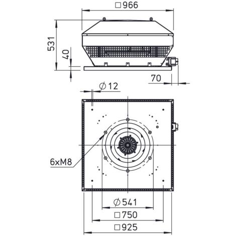 Helios RDD 500/6 EX Radial-Dachventilator horizontal, 560W, 3-PH 400V ...
