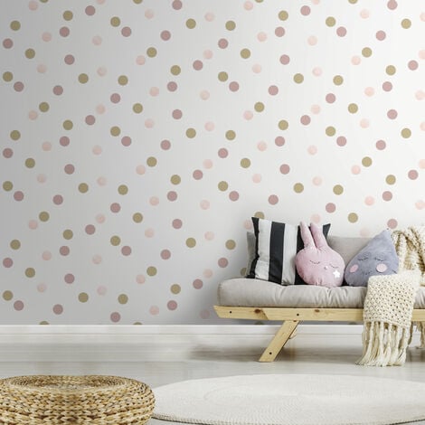 Art for the Home - Vliestapete - Punkte - Rosa/Gold - 10mx53cm