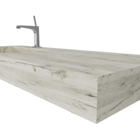 120Cm Waschbecken Aus Hpl Holzoptik Eiche Weiß Mit Ablage Rechts