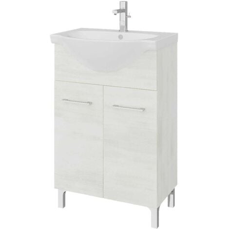 Kleines Bodenstehendes Bad-Set 55Cm, Holzoptik Eiche Weiss Rimini