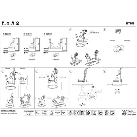 HYDE Lampe encastrable au plafond noir de FARO 40119