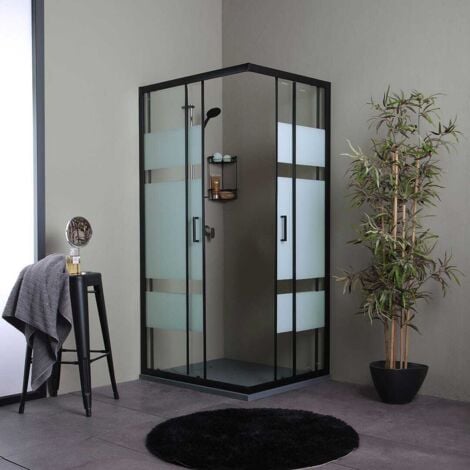 Mampara De Ducha Rectangular 70X100 Negra Con Paredes Serigrafiadas City