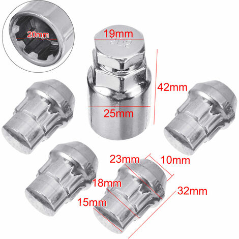 4x locking wheel nuts M12 x 1.5 conical seat wrench inc.Black for Ford ...