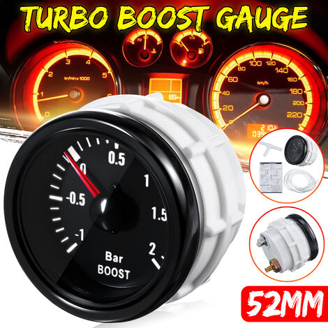2 '' 52mm White LED Turbo Boost Pressure Gauge -1 to +2 bar 12V Black Bezel