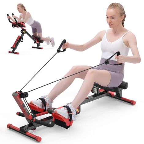 Rowing Machine, 4 in 1 Adjustable Ab Machine with 4 Levels and 4 ...