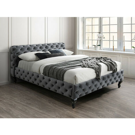 Lit double queen size en velours capitonné - Gris - 160 x 200 cm ...