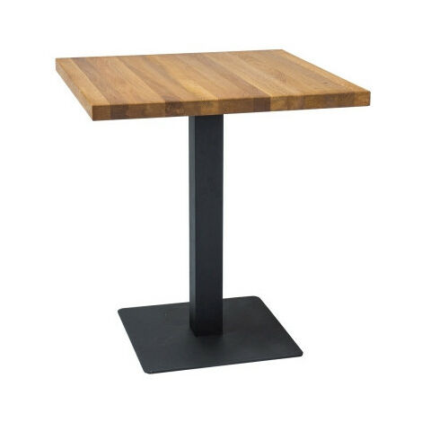 Table à manger ronde en bois chene massif - Marron - Pieds en métal ...
