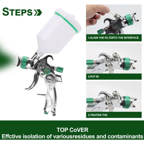 Hengda 2x Pistolet à peinture HVLP 1.4MM/1.7MM/2.0MM 3 buses de taille avec godet à liquide 600 ...