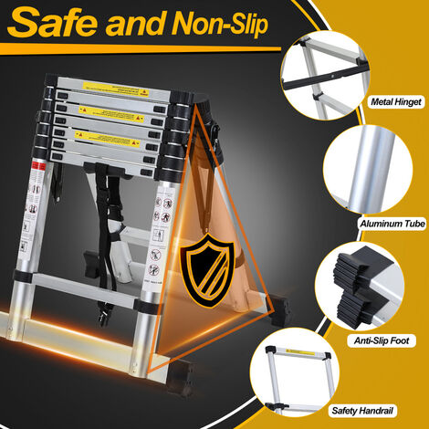 Hengda Echelle Télescopique jusqu'à 150 kg Escabeau stable en aluminium ...