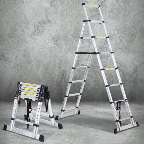 Hengda Echelle Télescopique 2.0m+2.3m jusqu'à 150 kg Escabeau stable en ...