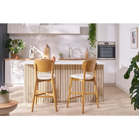 Barhocker aus hellem Eichenholz und Stoff mit Samteffekt Terracotta H65 ...
