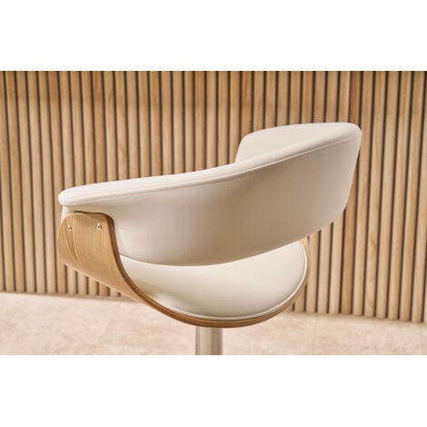Designer-Barhocker höhenverstellbar weiß und helles Holz OKTAV