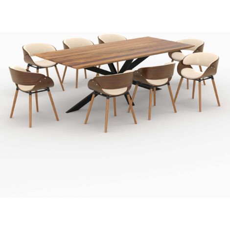 Table et chaises 8 personnes en cuir synthétique beige et bois - Surdiman