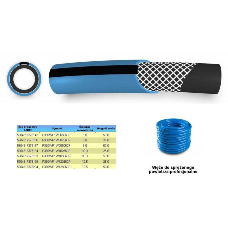 TUYAU D'AIR COMPRIMÉ FI = 8 mm x 25 m, BLEU, PROFESSIONNEL