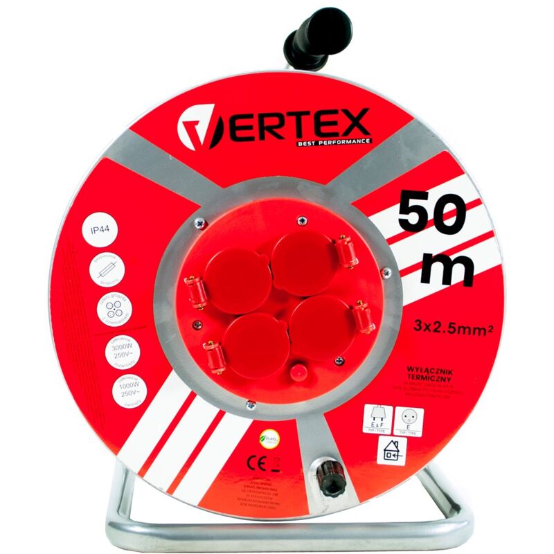 VERTEX PB50METAL Câble de rallonge 50 m 3x2.5 mm 3000 W IP44 Noir