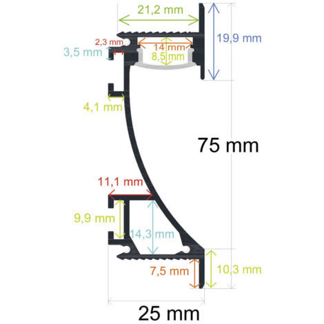 Profil Led Plinthe murale Opal 75x25mm 2m 167060