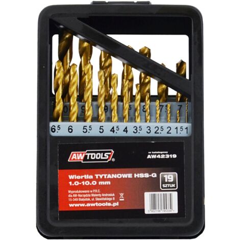 Awtools wiertła do metalu hss-g tytan komplet 19elem. /1,0-10,0mm/