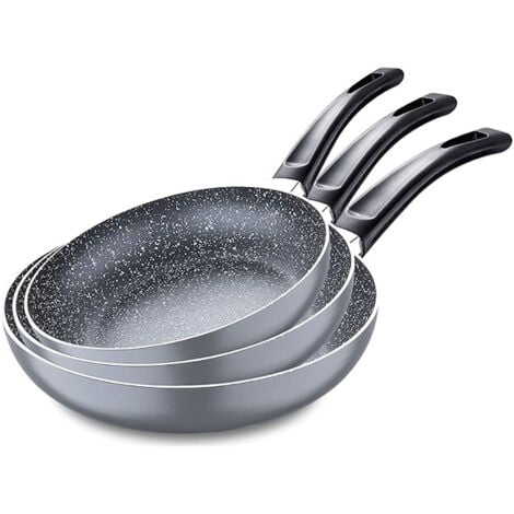 Set 3 poêles à frire (16+20+24cm) en aluminium pressé, résistant à l'induction, noir marine, san ...