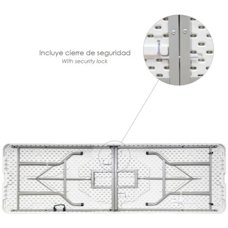 Mesa Plegable Rectangular HDPE 244x76x74 cm. Color Blanco