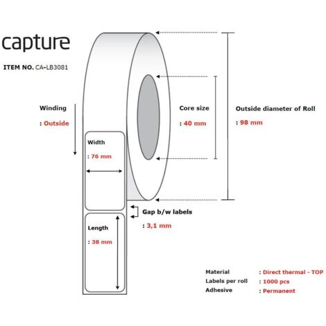 Capture CA-LB3081 étiquette pour imprimante thermique blanche rouleau