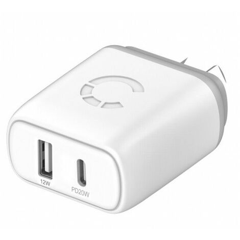 Powerplus 32w usb-c pd dual port wall charger - eu white