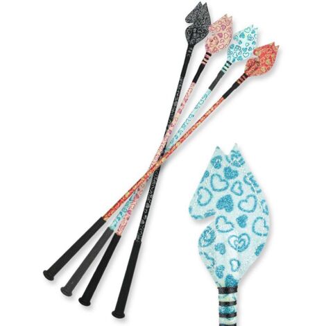 Rouge - Cravache avec embout avec tête de cheval et coeurs scintillants