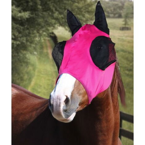 Pony, Bleu: Masque de cheval antifouling en lycra avec filet pour les yeux