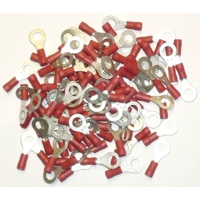 Cosses electriques isolees a sertir oeil de 6 rouges - sachet de 100