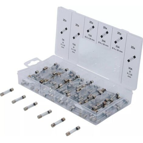 Assortiment de 120 fusibles en verre, de 5 à 30a