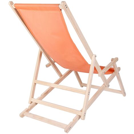 Melko Strandstuhl mit Armlehne Holz Campingliege Orange Balkonliege ...