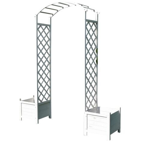 Melko Arche de rose en bois demi-arche en blanc, avec 2 pots de fleurs