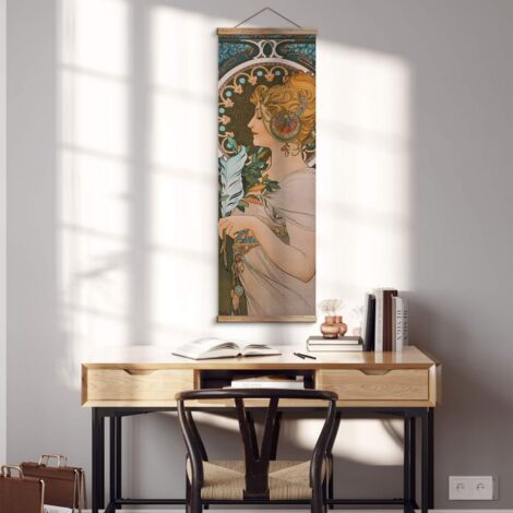 Vintage Stoffbild Mucha Die Feder Wandbild Deko ohne Bilderrahmen ...