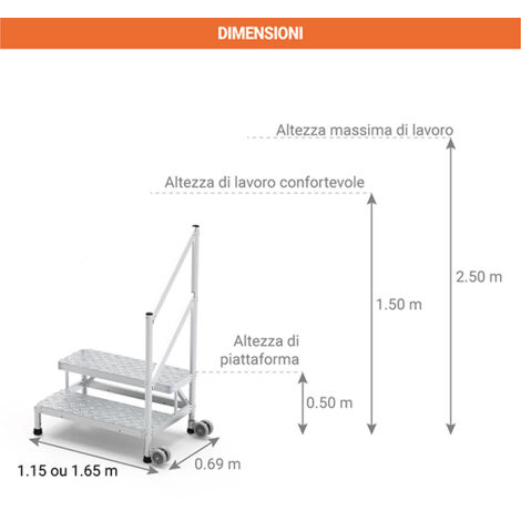 Scalino 2 gradini - Altezza max. lavoro 2.50m - Larghezza 1.15m - MP2 ...