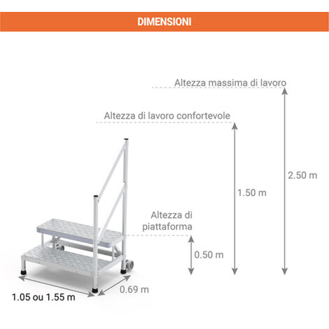 Scalino 2 gradini - Altezza max. lavoro 2.50m - Larghezza 1.05m - MP2 ...