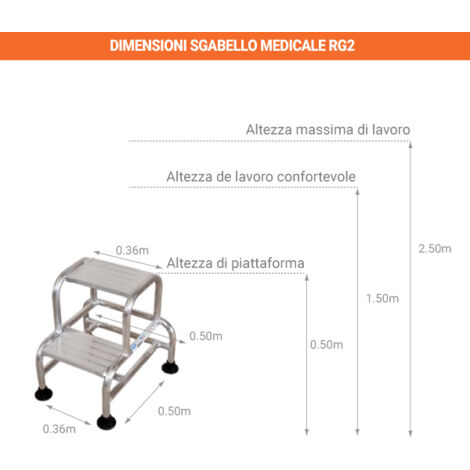 Scaletta alluminio - 2 gradini - Altezza raggiungibile 2.50m - RG2
