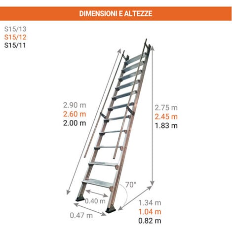 Scala in alluminio a gradini per libreria - Gradini profondi 8.5cm ...