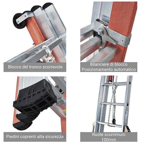 Scala isolante a sfilo con fune 3 elementi vetroresina/alluminio ...