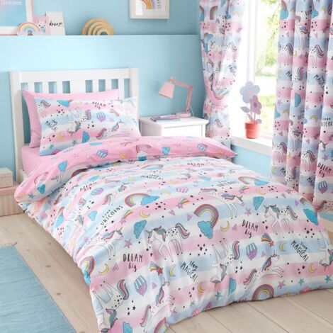 Portfolio Home Dreamy Unicorns Pink Duvet Cover Set Unicorn Themed ...